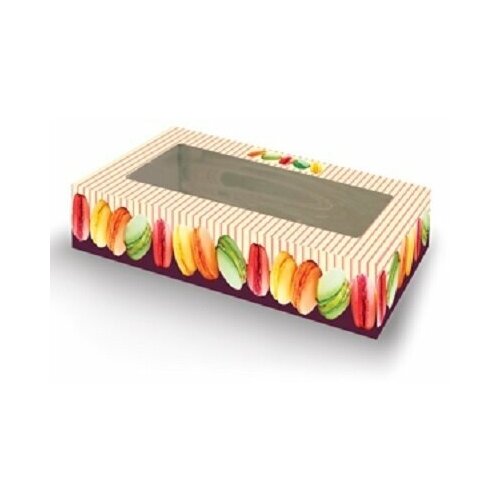 Набор коробок для пирожных макарун с окном Полоса, 5 шт.