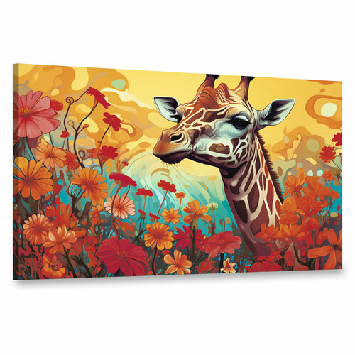 Интерьерная картина 100х60 "Жираф среди африканской флоры"