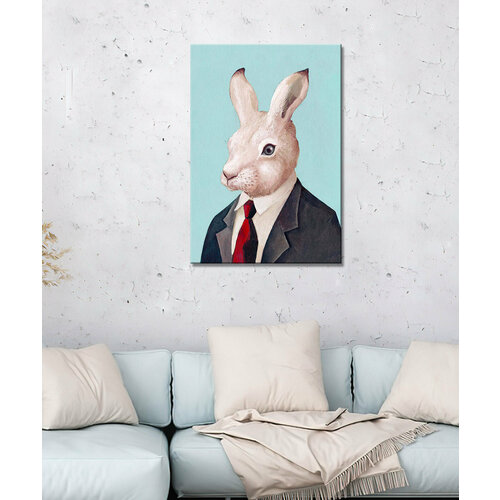 Картина - Заяц пушистый, заяц портрет рисунок, заяц в костюме, заяц стилизация, заяц арт (10) 20х30