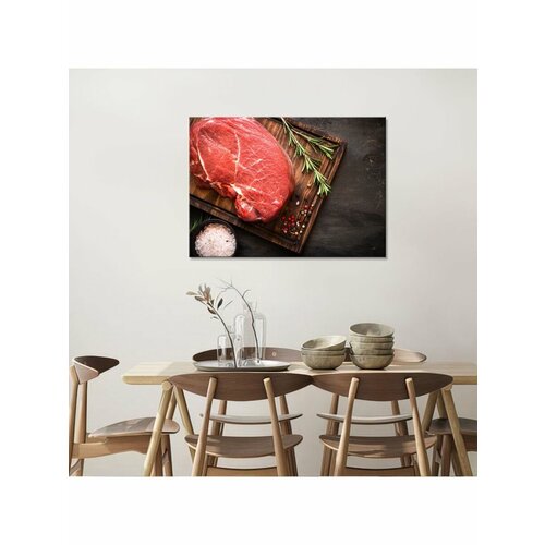 Картина на холсте с подрамником свежее мясо на доске 50х70