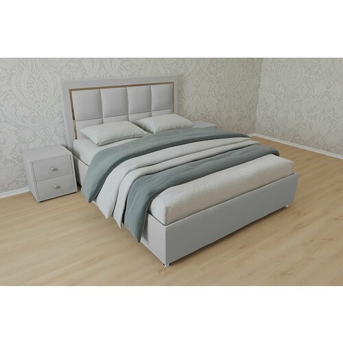 Двуспальная кровать Вирджиния 140x200 основание металлическое с ламелями велюр серый ножки 5 см