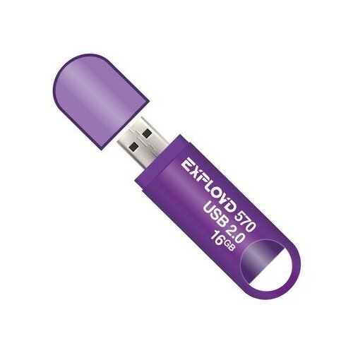 Флешка Exployd 570, 16 Гб, USB2.0, чт до 15 Мб/с, зап до 8 Мб/с, фиолетовая