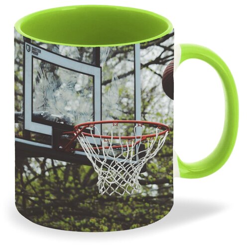 Кружка светло-зеленый CoolPodarok Баскетбол Баскетбольный мяч летит в сетку