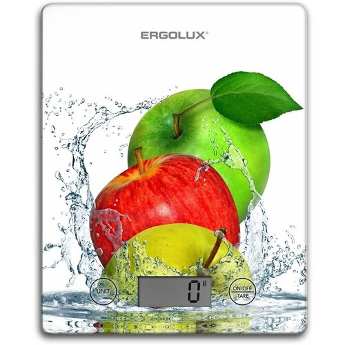 Весы кухонные ERGOLUX ELX-SK02-С01 до 5 кг, белый/яблоки
