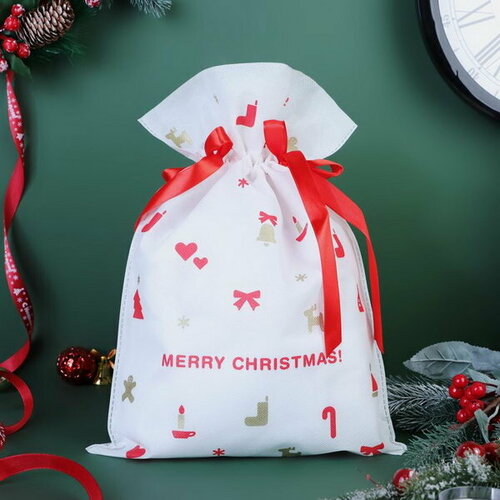 Мешок подарочный "Рождественские мелочи" белый, 27 x 40 см, 5 шт.