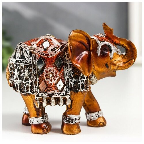 Сувенир полистоун "Бронзовый слон в серебристой попоне с зеркалами" 9,5х5х7 см