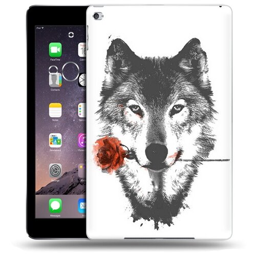 Чехол задняя-панель-накладка-бампер MyPads волк с розой для Apple iPad Air 2 (A1566/A1567) противоударный