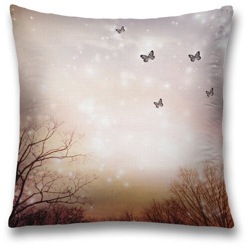 Наволочка декоративная на молнии, чехол на подушку JoyArty "Бабочки под солнцем в лесу" 45х45 см