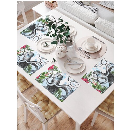 Комплект салфеток JoyArty "Осьминог и цветы" для сервировки стола (32х46 см, 4 шт.)