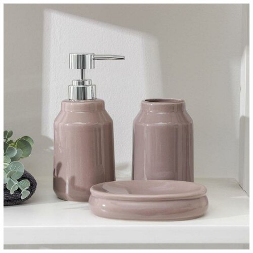 Набор аксессуаров для ванной комнаты "Глянец", 3 предмета (мыльница, дозатор для мыла, стакан), цвет кофейный