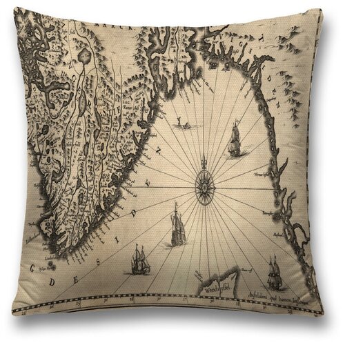 Наволочка декоративная на молнии, чехол на подушку JoyArty "Древняя карта южной части Норвегии" 45х45 см