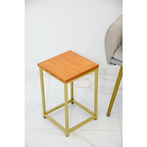Подставка для цветов напольная металлическая с полкой из массива сосны LoftComplect, Лофт мебель Gold 25х25х40 см.
