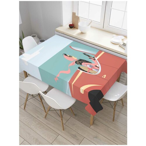 Скатерть прямоугольная JoyArty на кухонный стол "Красный кабриолет" из оксфорда, 120x145 см