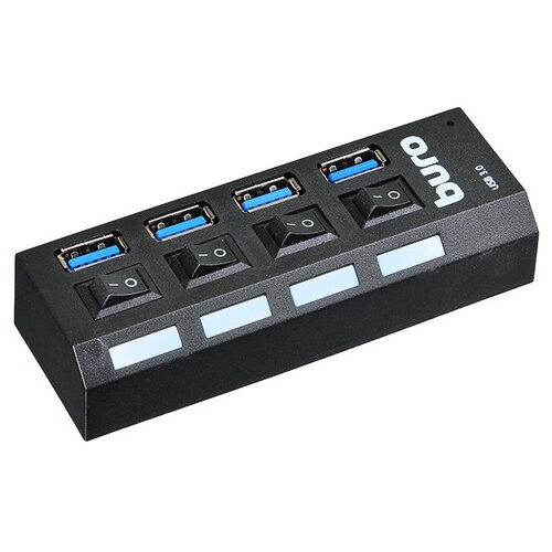 USB-концентратор  Buro BU-HUB4-U3.0-L, разъемов: 4, 60 см, черный