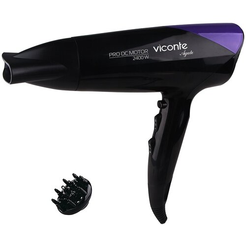 Фен для волос Viconte 2400 Вт для сушки и укладки с насадками (диффузор и концентратор) фиолетовый