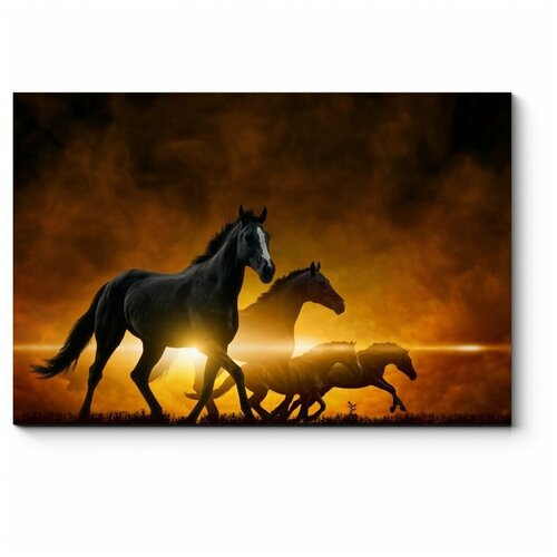 Модульная картина Бегущие лошади на фоне закатных облаков 60x40