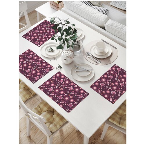 Салфетки на стол для сервировки прямоугольные, плейсмат JoyArty "Кружевные цветы", 32x46 см, в комплекте 4шт.