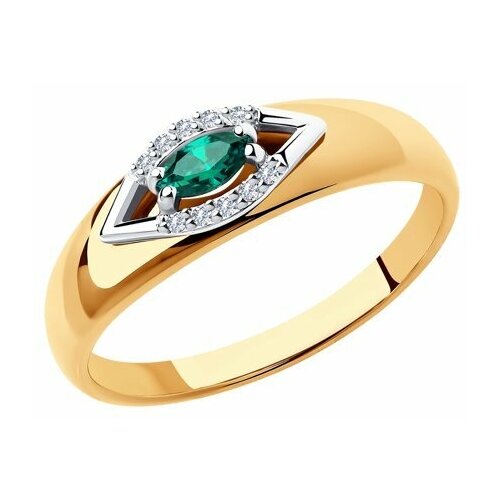 Кольцо Diamant online, красное золото, 585 проба, изумруд, бриллиант, размер 18.5