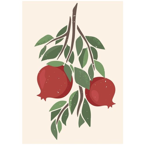 Постер / Плакат / Картина Овощи и фрукты - Плоды граната на ветке 40х50 см в раме