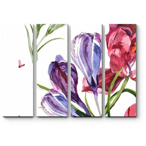 Модульная картина Розовые тюльпаны и крокусы акварелью80x60