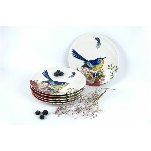 Набор керамических тарелок диаметр 26 см, декор "Птица" 6 штук