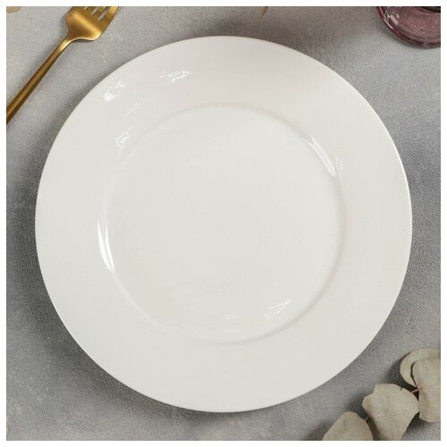 Тарелка фарфоровая обеденная с утолщённым краем White Label, d=25 см, цвет белый