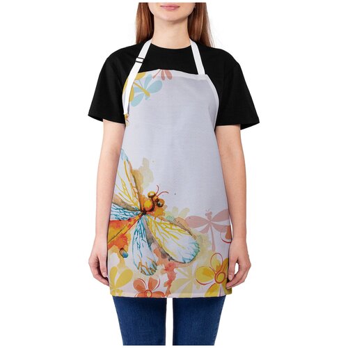 Фартук женский для готовки JoyArty "Стрекоза в цветах", универсальный размер