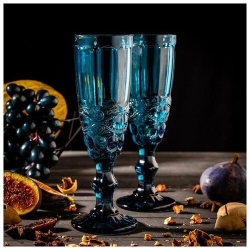 Набор бокалов для шампанского Magistro «Ла-Манш», 160 мл, 7×20 см, 2 шт, цвет синий