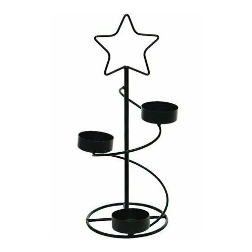 Новогодний подсвечник ёлочка эсперале, под 3 свечи, металл, чёрный, 30 см, Kaemingk 380213