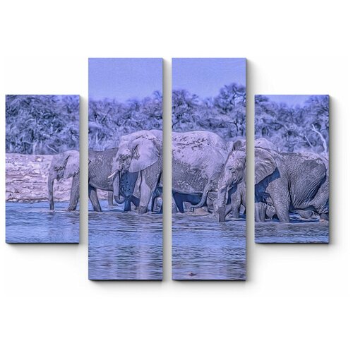 Модульная картина Африканские слоны на водопое 190x143