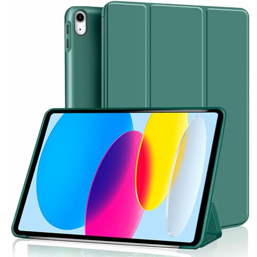 Чехол для планшета Apple iPad 10 10.9 дюйма (2022) - A2696, A2757, A2777, из мягкого силикона, трансформируется в подставку (темно-зеленый)