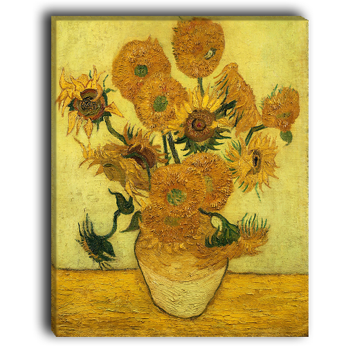 Картина "Подсолнухи на жёлтом фоне", Ван Гог, печать на холсте (90х113 см / на подрамнике)