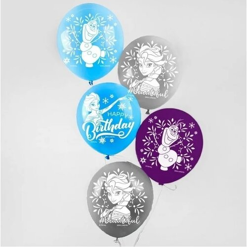 Воздушный шар Сима-ленд "С Днем Рождения", Холодное сердце, разноцветный, 5 шт.