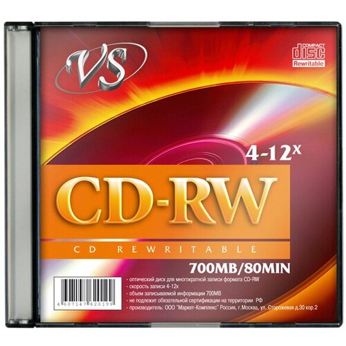 Диск VS CD-RW 80 4-12x Slim, 1 шт