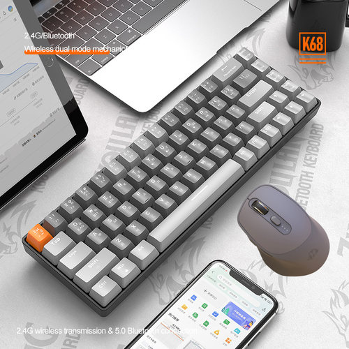 Комплект мышь клавиатура беспроводная механическая русская Wolf К68+Hot-Swap мышка Х7 набор для компьютера ноутбука mouse, keyboard