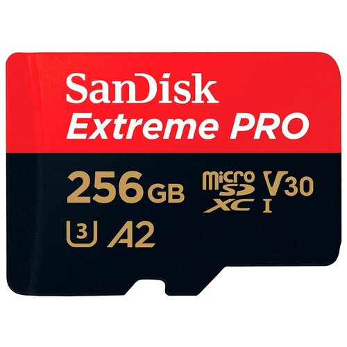Карта памяти SanDisk microSDXC 256 ГБ Class 10, V30, A2, UHS-I U3, R/W 170/90 МБ/с, адаптер на SD, 1 шт., черный