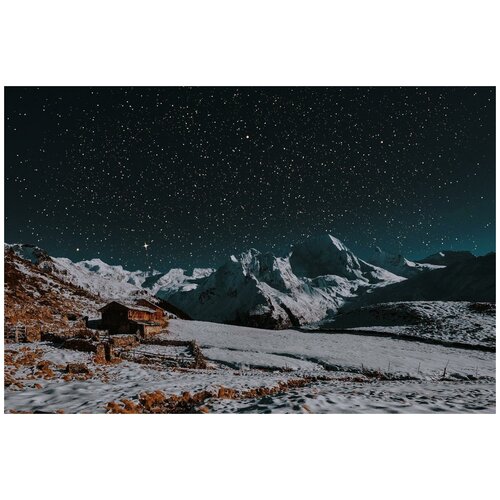 Постер / Плакат / Картина Ночные заснеженные горы 50х70 см в раме