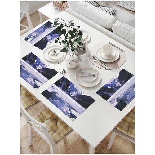 Салфетки на стол для сервировки прямоугольные, плейсмат JoyArty "Заснеженное озеро", 32x46 см, в комплекте 4шт.