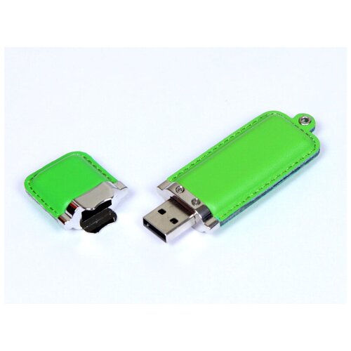 Кожаная флешка классической прямоугольной формы (128 Гб / GB USB 3.0 Зеленый/Green 215 Оригинальная флешка необычный подарок сотруднику)