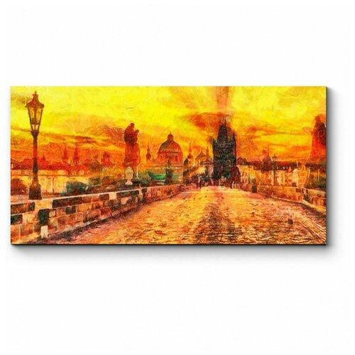 Модульная картина Первые лучи солнца над Карловым мостом, Прага 140x70