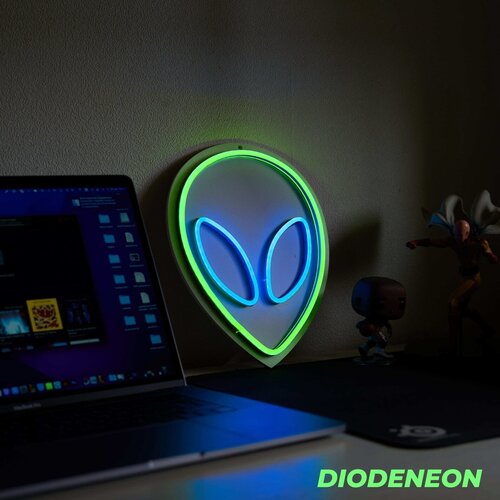 DIODENEON / Неоновый светильник - Марсианин 21х26 см, неоновая вывеска, гибкий неон, ночник