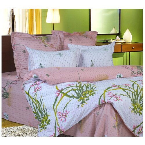 Комплект постельного белья СайлиД B-70, 1.5-спальное, сатин, белый / розовый