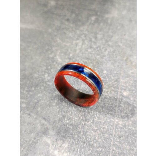 Кольцо RetroGlow, полимерная глина, металл, размер 21, ширина 5 мм, оранжевый, синий