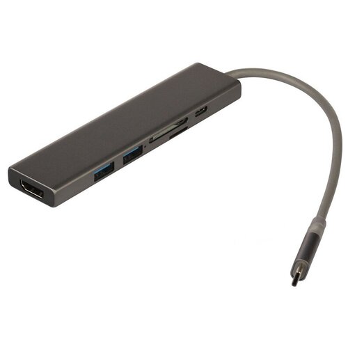 Разветвитель адаптер переходник док станция Type-C HUB Хаб Qumo Dock 7 HB-0008 2 USB 3.0+PD+HDMI 4K+SD+TF темно-серый металл
