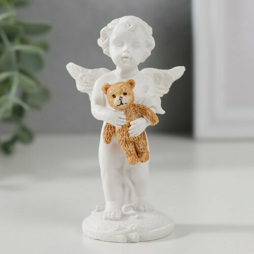 Сувенир полистоун "Белоснежный ангел стоит со своим медвежонком" 8х4,5х3,5 см (комплект из 7 шт)