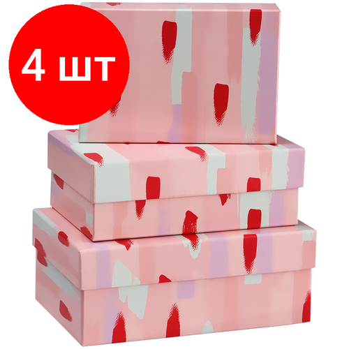 Комплект 4 шт, Набор прямоугольных коробок 3в1, MESHU "Stylish pink", (19*12*7.5-15*10*5см)