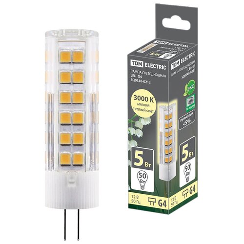 Лампа светодиодная G4-5 Вт-AC/DC 12 В-3000 К, SMD, 16x57 мм, TDM SQ0340-0213 (20 шт.)