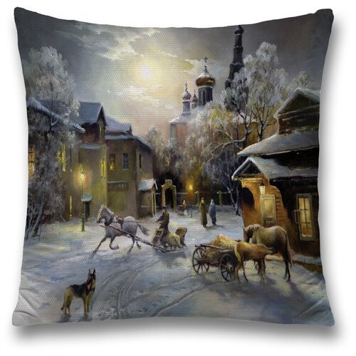 Наволочка декоративная на молнии, чехол на подушку JoyArty "Зима в городе" 45х45 см