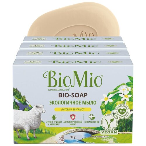 Экологичное туалетное мыло BioMio BIO-SOAP с эфирными маслами литсея и бергамота, 90 гр х 4 шт