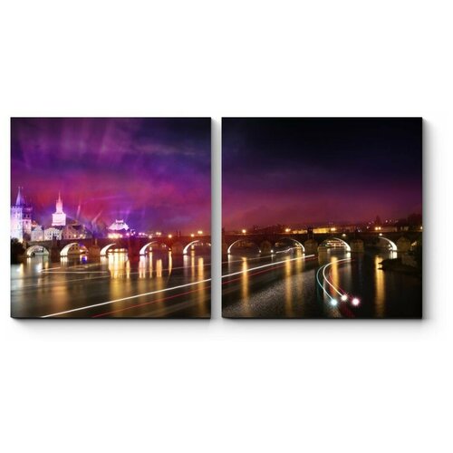 Модульная картина Карлов мост прекрасной ночью, Прага 110x55
